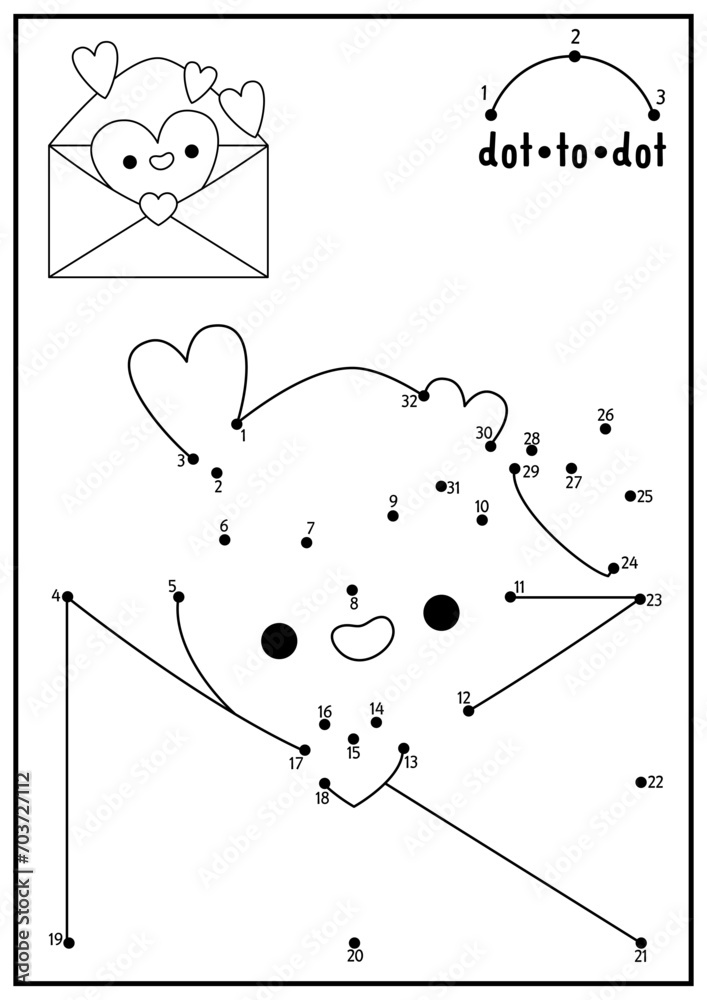 Vector Saint Valentine dot-to-dot and color activity with cute kawaii ...