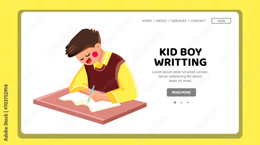 school kid boy writing vector. happy homework, child student, write ...