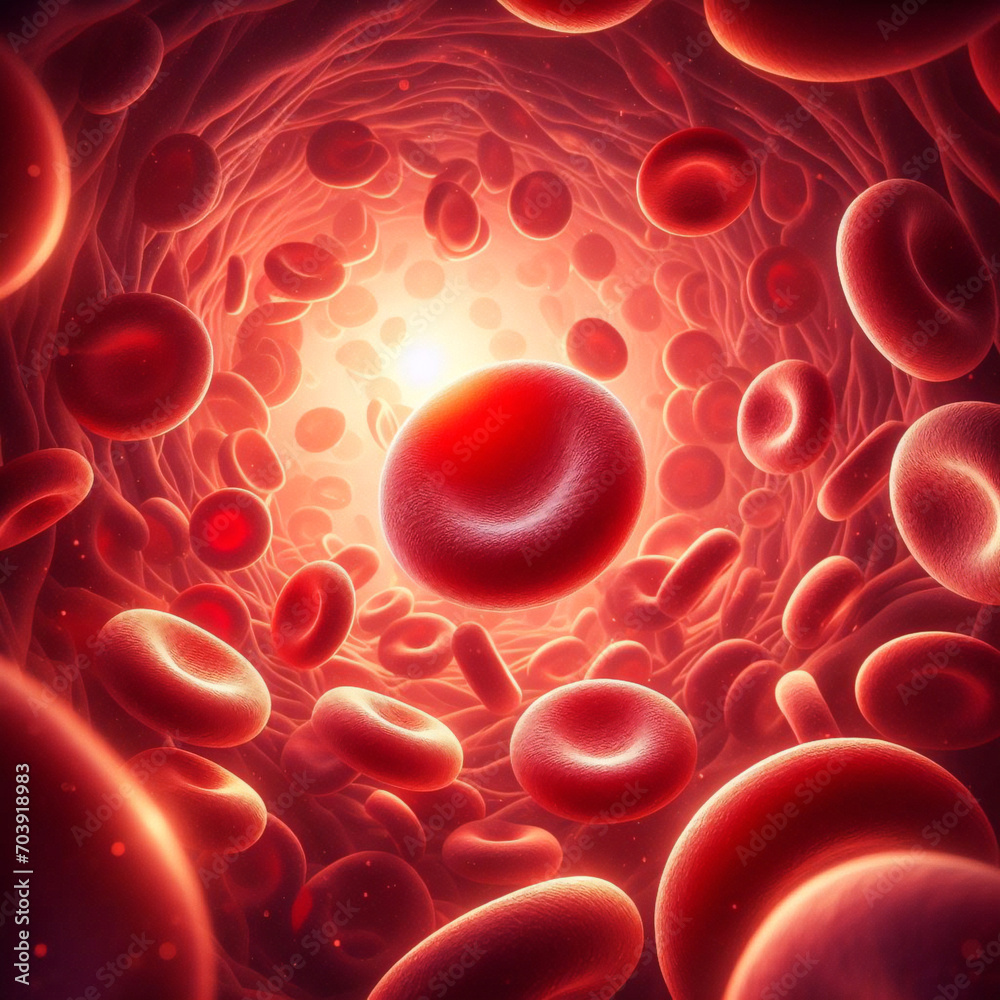 Red blood cells circulating in the blood vessels - leukocytes. Superior ...