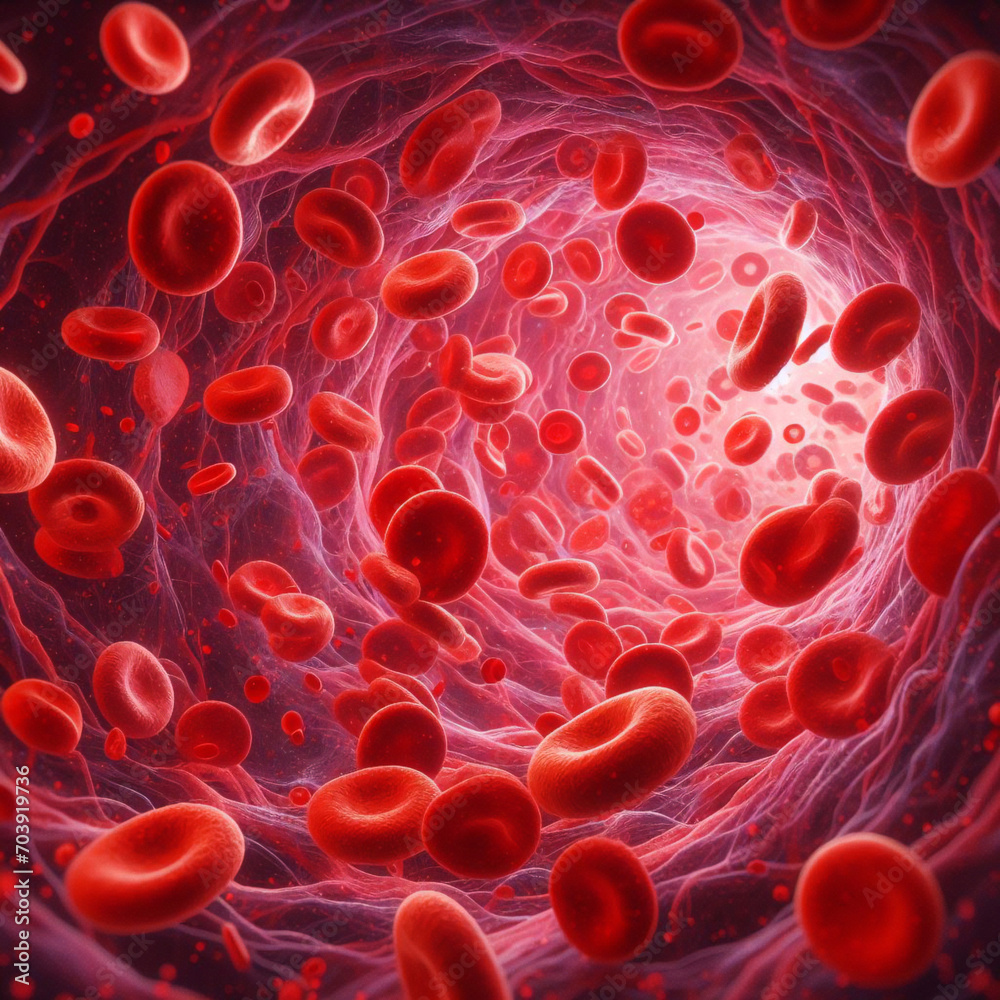Red blood cells circulating in the blood vessels - leukocytes. Superior ...