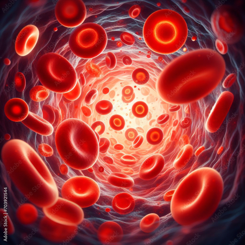 Red blood cells circulating in the blood vessels - leukocytes. Superior ...