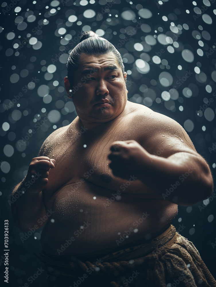 Strong sumo wrestler, shirtless muscular big japanese man. Competitive ...