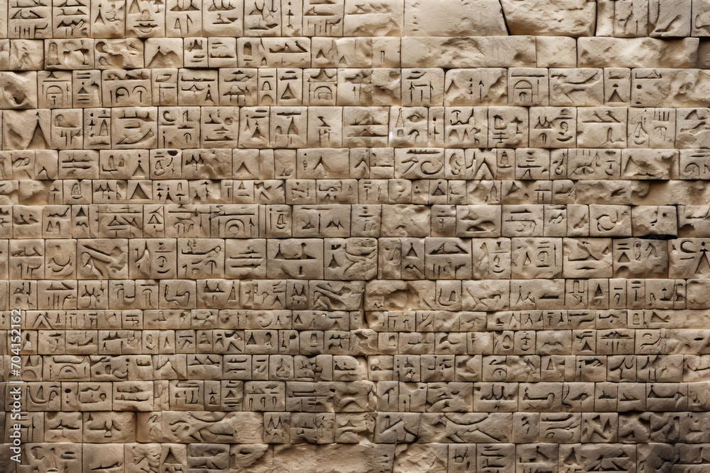 Wall texture material of stone with cuneiform like carvings, worked ...