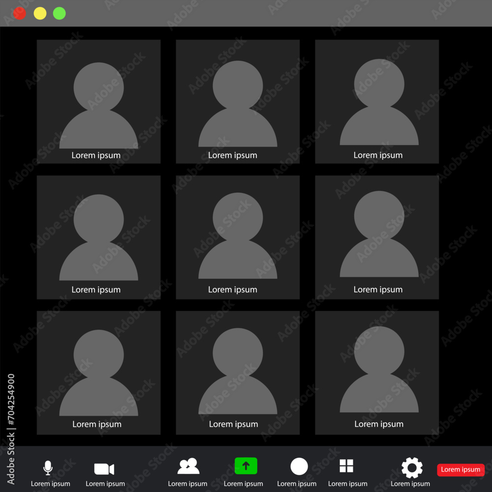 Zoom Video Call Template. Meeting App Flat Vector UI Interface. webex ...