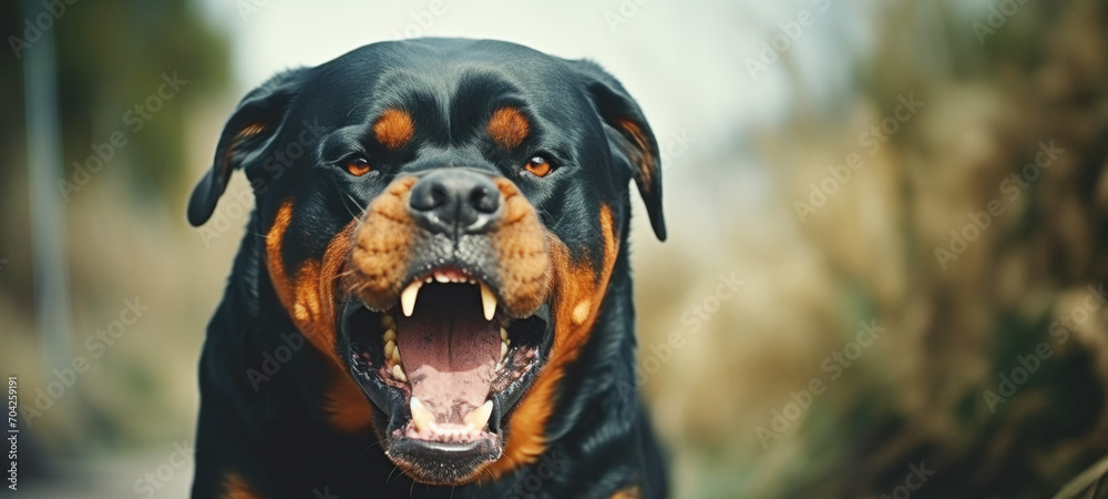 Strong rottweiler dog in the field in training, Aggressive Rottweiler ...