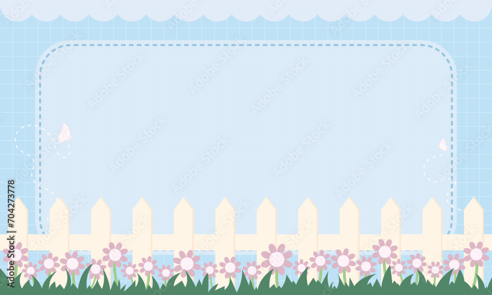 Cute kawaii floral cartoon landscape grid background design with ...