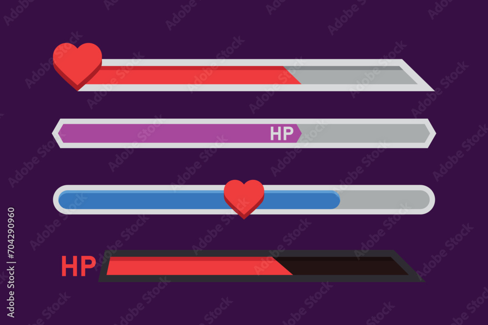 Game ui slider load bar interface design element isolated set. Vector ...