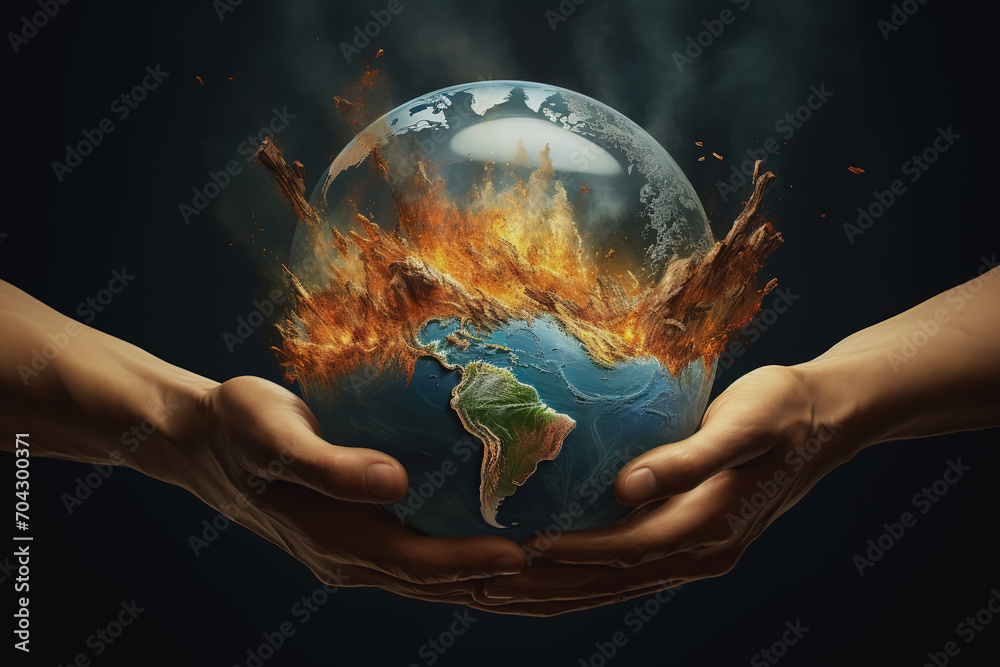 Hand holding earth burning. Concepts to Reduce CO2 Emissions and ...