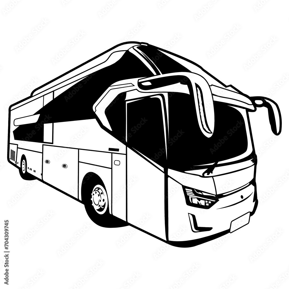 bus black and white front side view line art vector for kids coloring ...