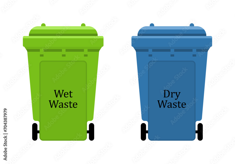 Dustbin symbol with wet and dry waste in green and blue color. Dustbin ...