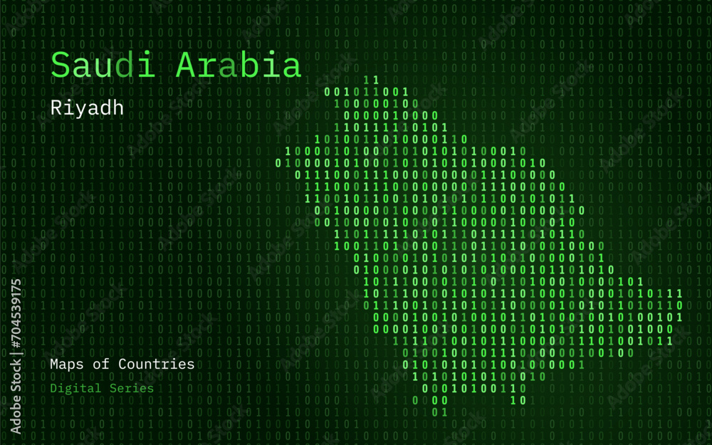 Saudi Arabia Green Map Shown in Binary Code Pattern. Matrix numbers ...