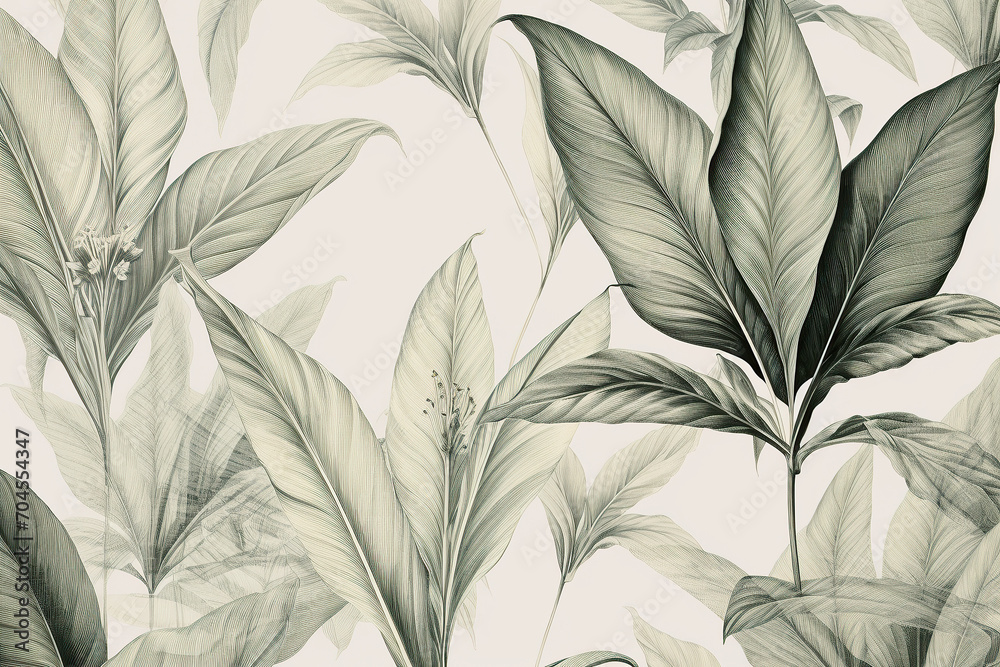 Boho style wallpaper, vintage botanical illustration of tropical leaves ...