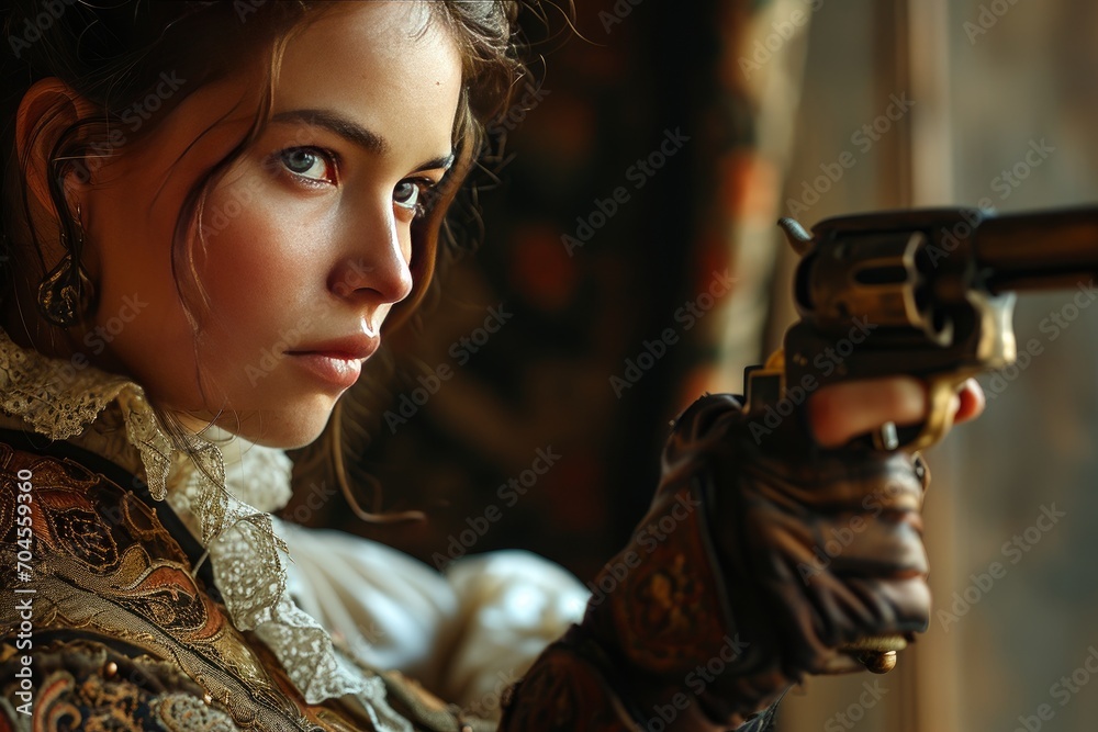 Victorian lace drapes the gothic bride, armed with a revolver; her ...