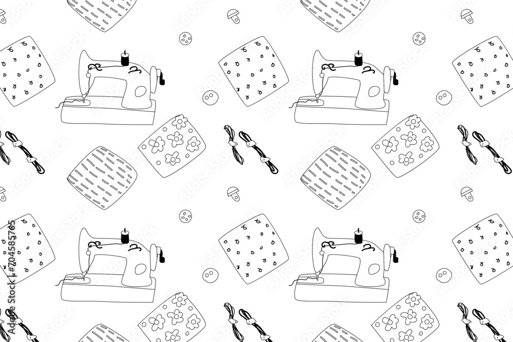 sewing outline background with sewing machine. Vector illustration ...