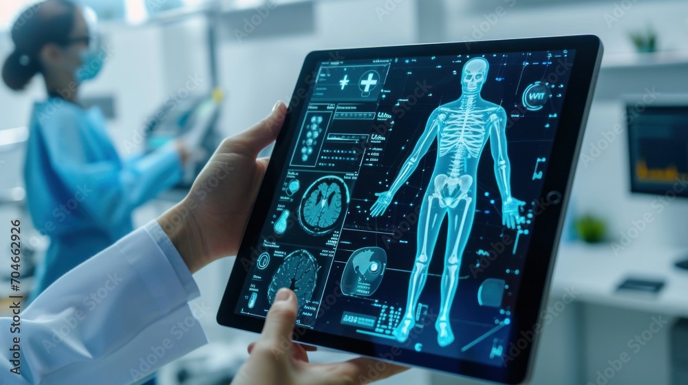 Virtual AI Assistant displayed on a tablet or screen. Artificial intelligence emerging role in ...