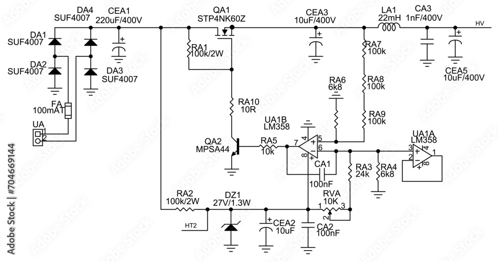 Schematic Diagram Of Electronic Device Vector Drawing Electrical Circuit With Capacitor Diode