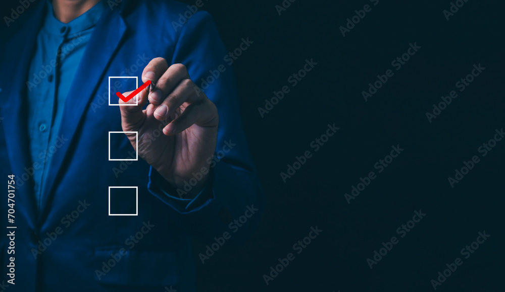 Checklist concept, business person checklist tick answer sign in ...