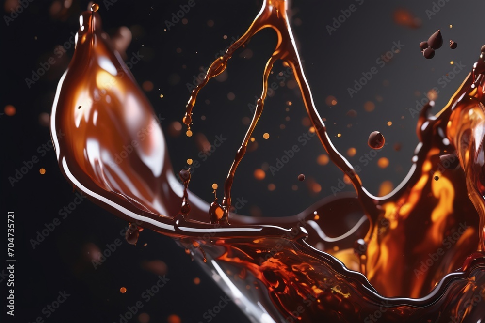 Floating hot liquid chocolate splash in a dark background for ...