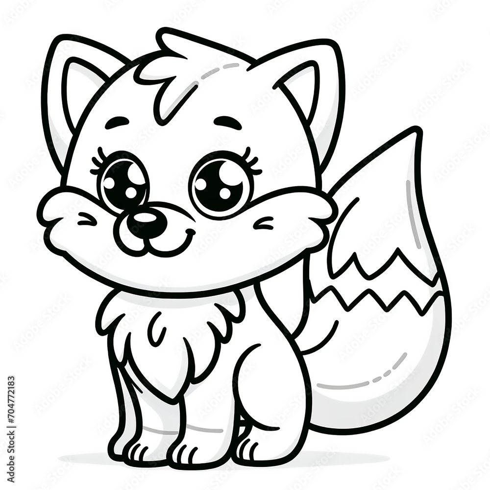 Here is the 2D cartoon-style drawing of a fox in white color on a white ...
