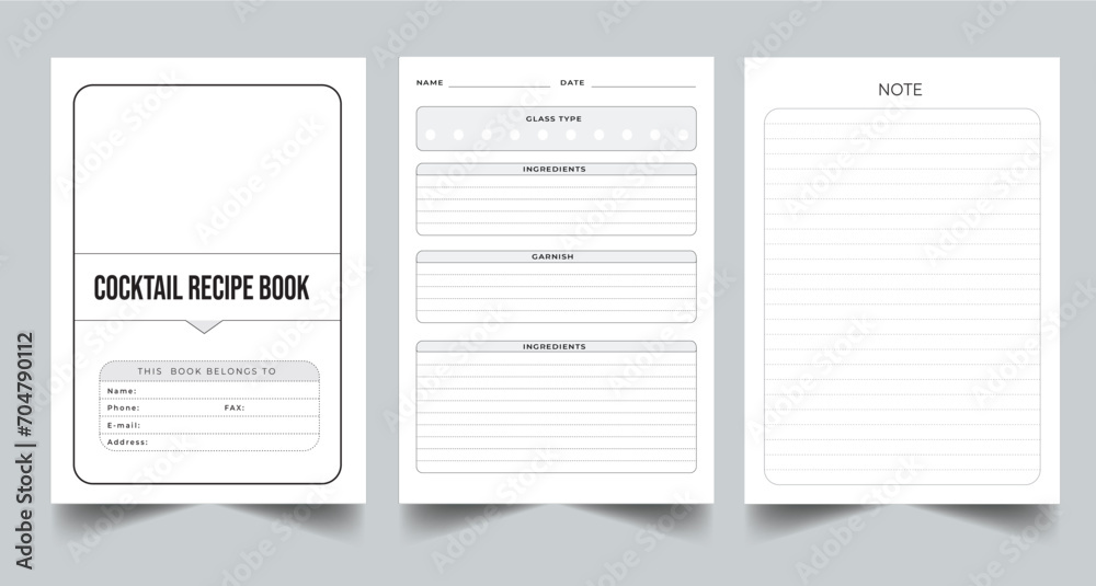Editable Cocktail Recipe Book Planner Kdp Interior printable template ...