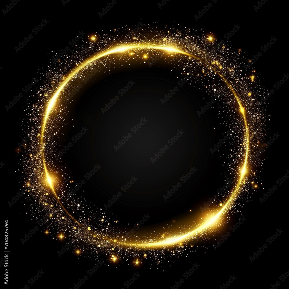 Gold glitter circle of light shine sparkles and golden spark particles ...