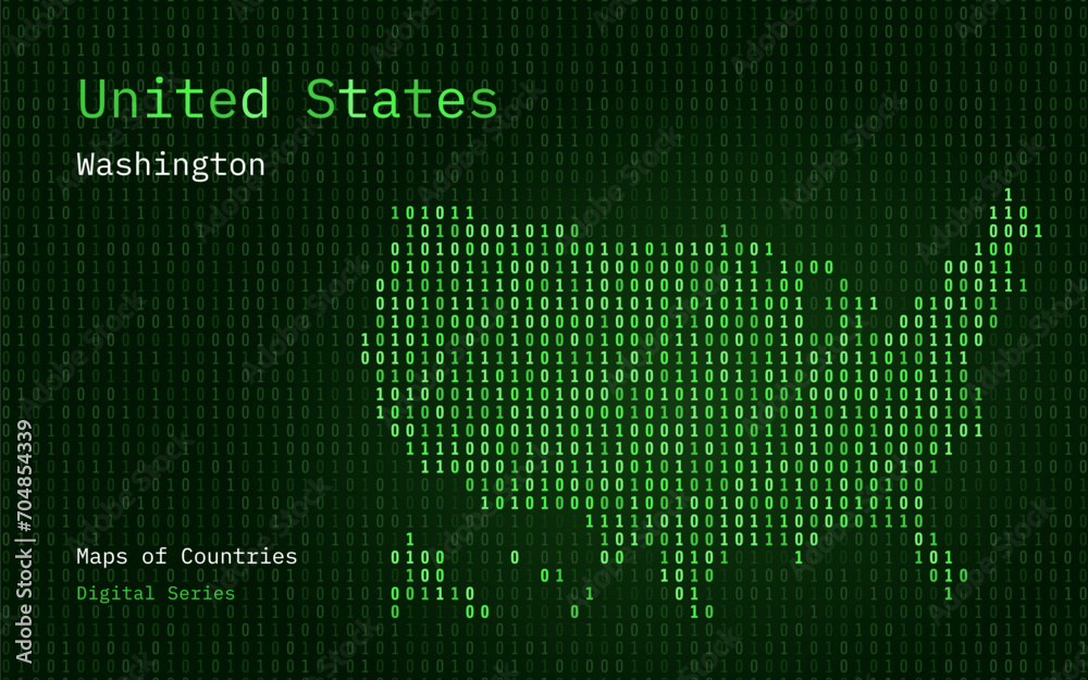 Vector de Stock United States of America Green Map Shown in Binary Code ...