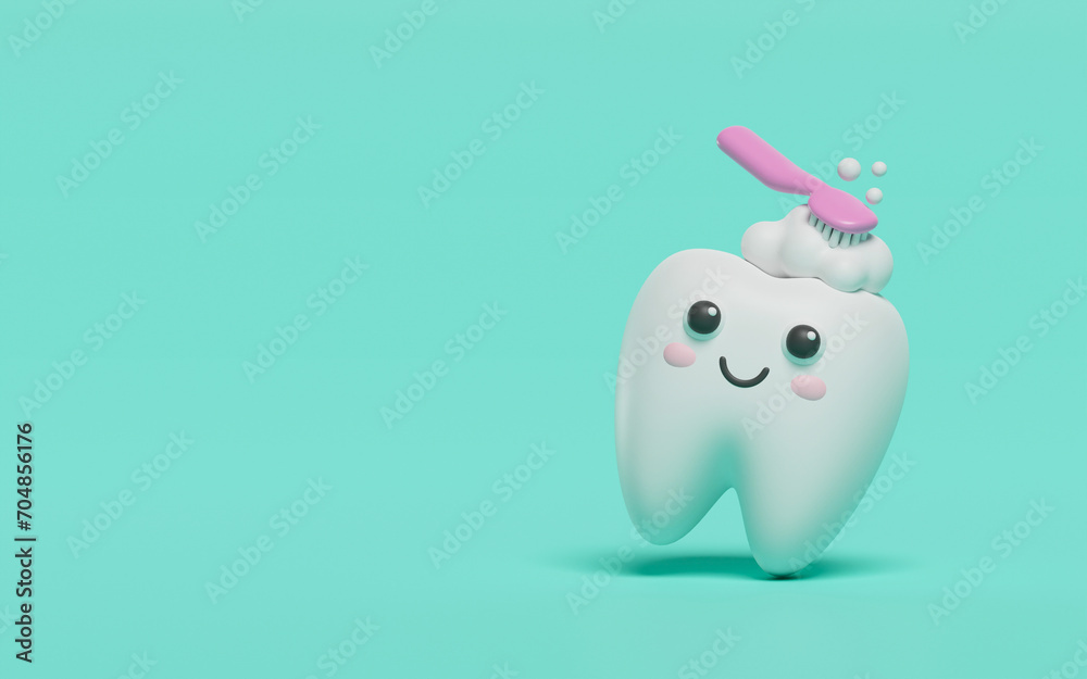 Happy healthy tooth cute character cleaning with toothbrush toothpaste ...