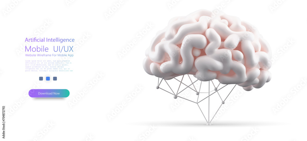 3D Human Brain Illustration with Network Connections Representing Artificial Intelligence ...
