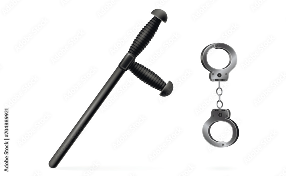 Police bat, handcuffs. Ammunition for police officers, safety rubber ...