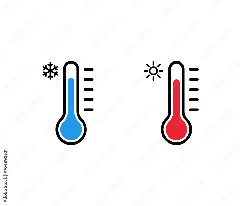 Cold and Hot temperature symbol set. Thermometer icon set. Vector stock ...