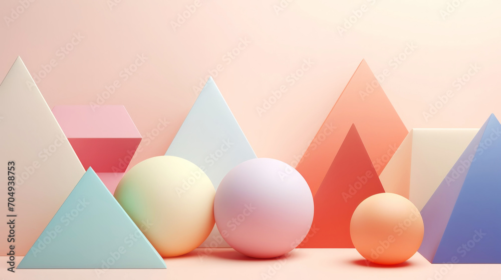 3d smooth different shapes. Abstract geometric background with pastel ...