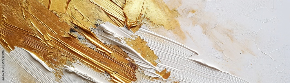 A sweeping golden brushstroke dominates the canvas, its rich metallic ...