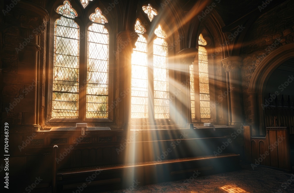 Sun's rays of dawn passing through the church window. Stock Photo ...
