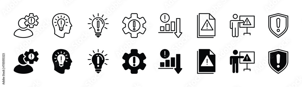 Problem-solving icons. Exclamation mark. Warning, risk, attention, and ...