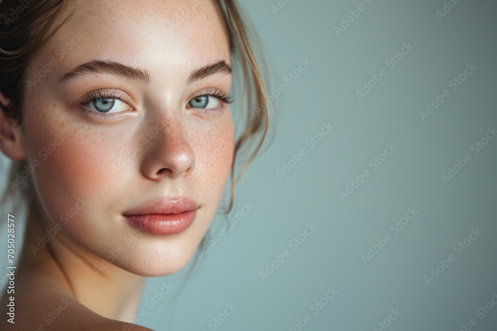 beauty scandinavian nordic pale young woman closeup with natural clean ...