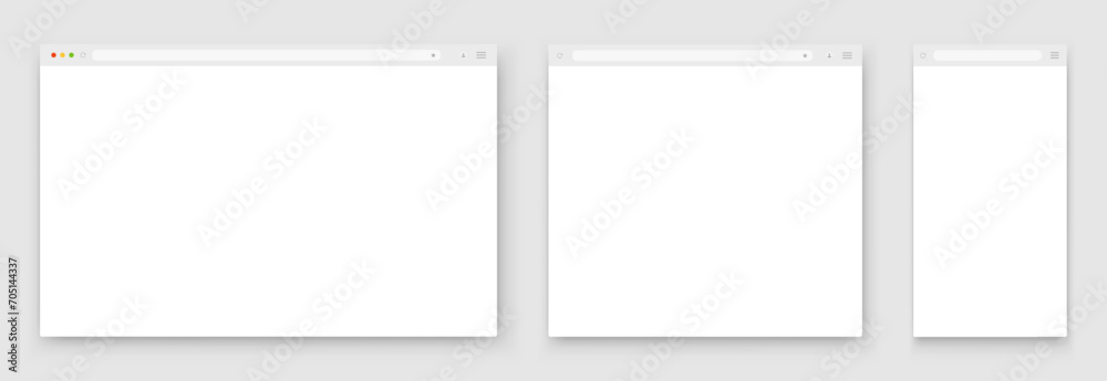 A set of white browser windows of different shapes on a light ...