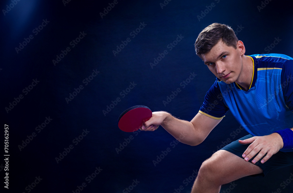 Table tennis player in action close-up photo. Ping pong horizontal ...