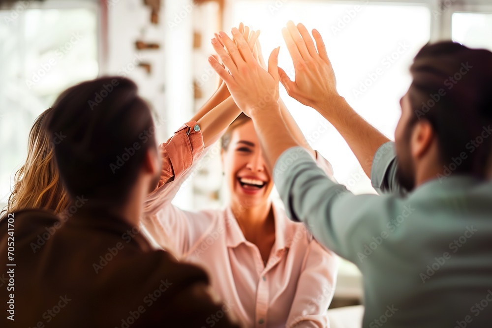 Triumphant Unity Happy Diverse Business Team Celebrating Success and Having Fun Together in a ...