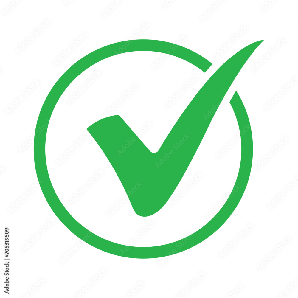 Green check mark icon in a circle. Tick symbol in green color, vector ...