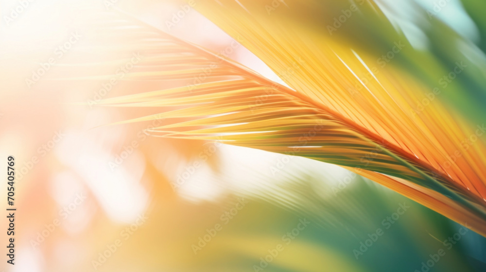 Golden sunlight shines through palm fronds, highlighting their graceful ...