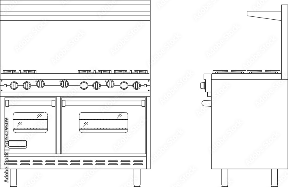 Vector sketch illustration of barbeque stove kitchen equipment design ...