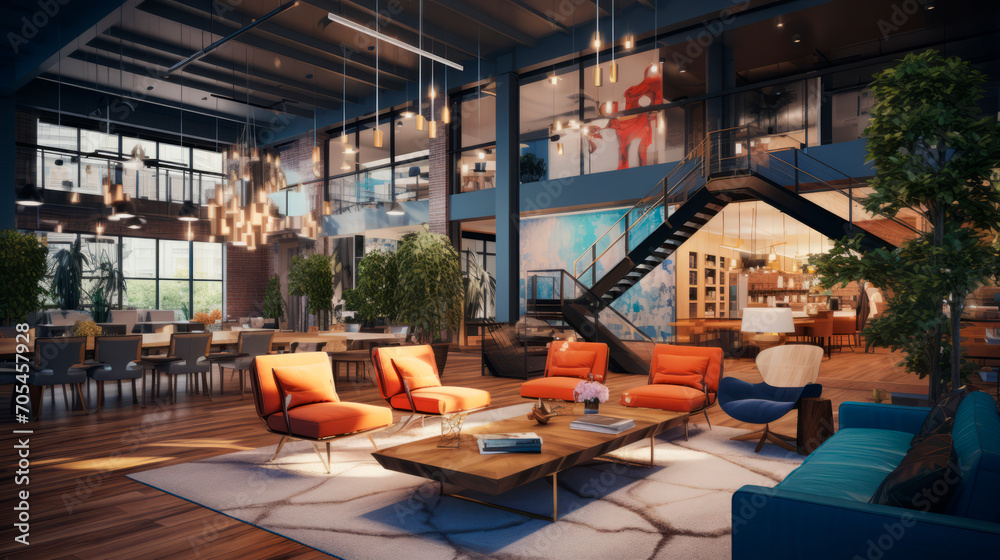 Spacious modern loft-style office space with open floor plan, lots of ...