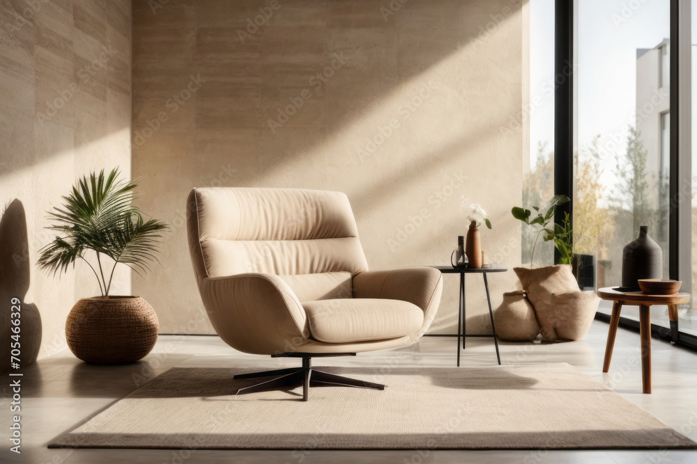 Rustic interior home design of modern living room with beige fabric ...