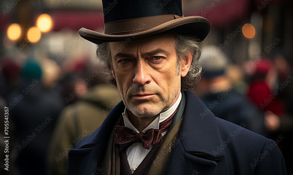 Distinguished Gentleman in Vintage Attire and Top Hat with a Pensive ...