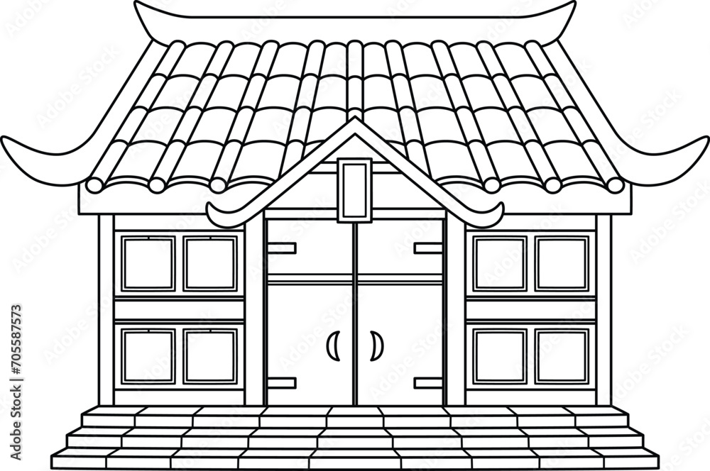 Ninja House Isolated Coloring Page for Kids Stock Vector | Adobe Stock