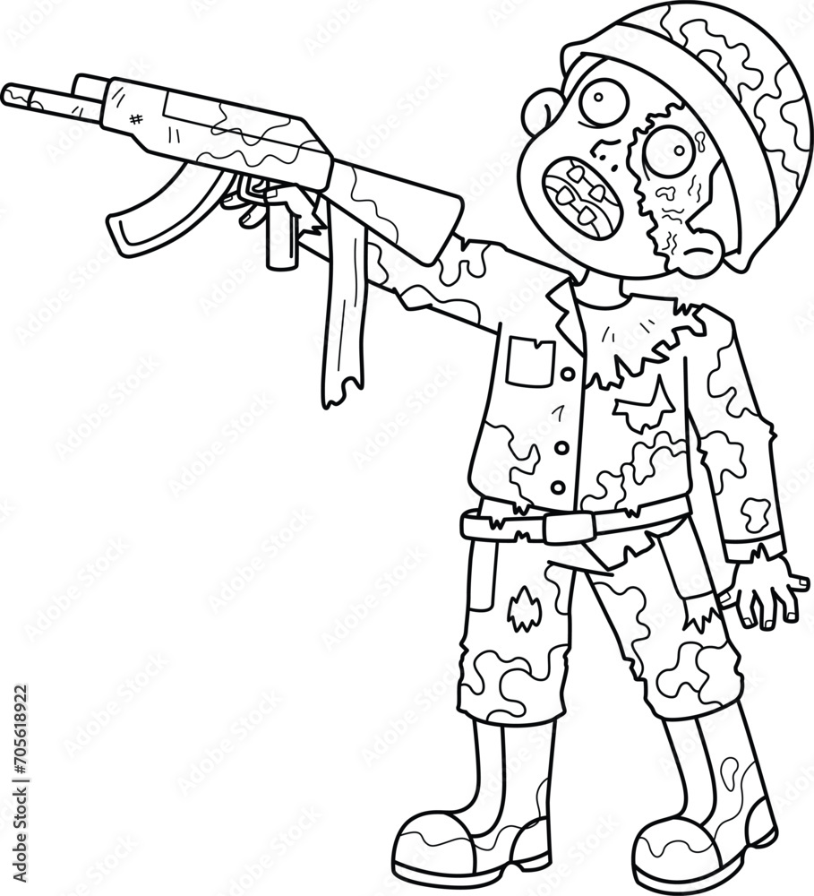 Vetor Zombie Soldier Isolated Coloring Page for Kids do Stock | Adobe Stock