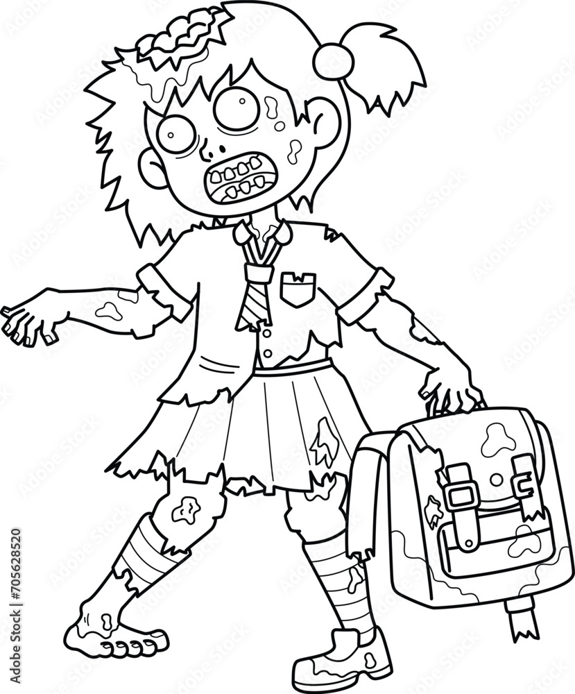Zombie School Girl Isolated Coloring Page for Kids Stock Vector | Adobe ...