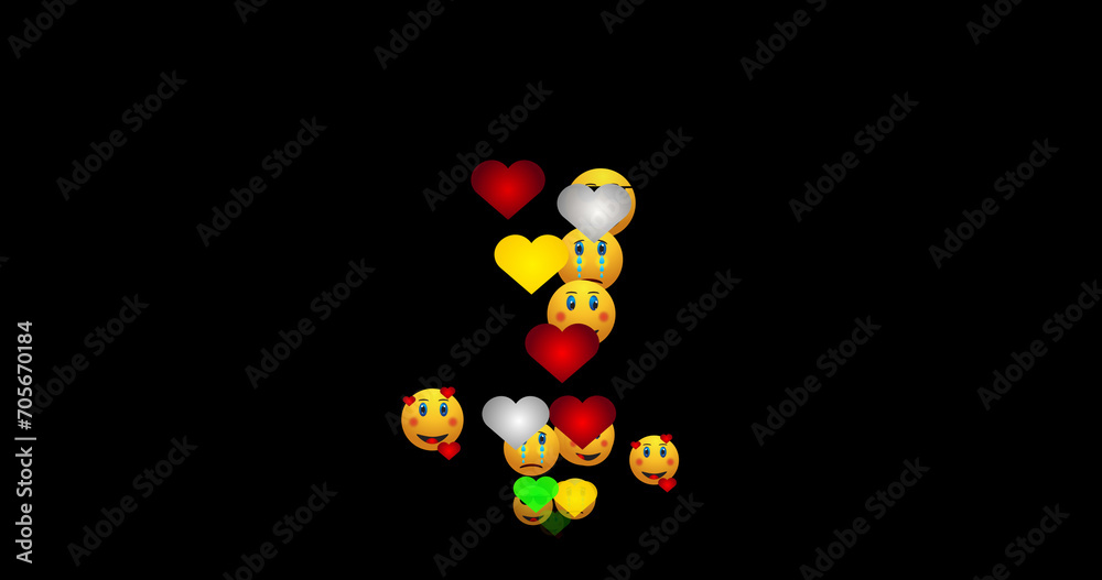Illustration of live reactions of hearts and emoji icons in an alpha ...