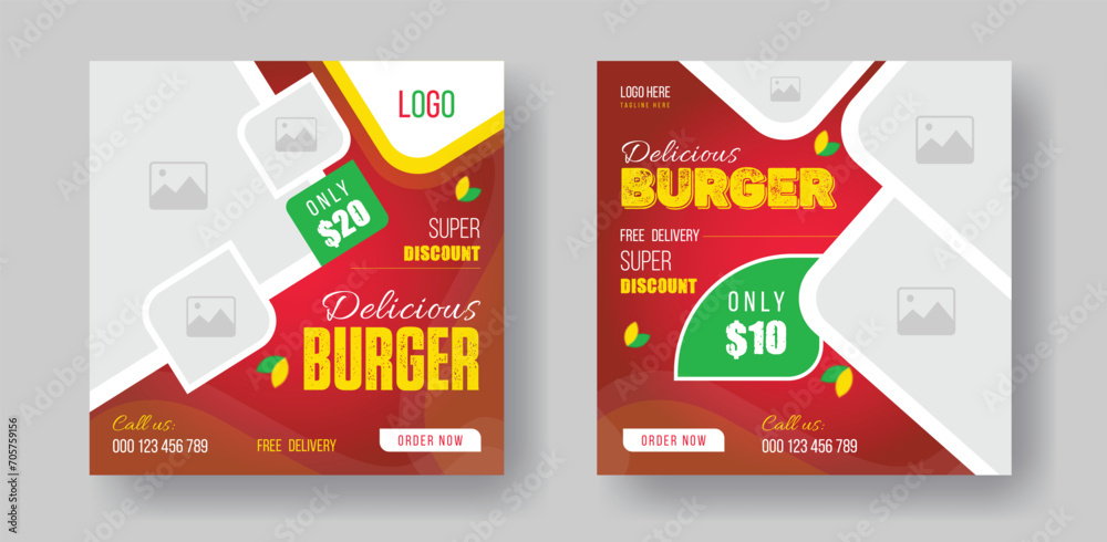 Delicious burger social media instagram post promotion template layout ...