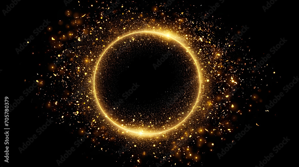 Gold glitter circle of light shine sparkles and golden spark particles ...